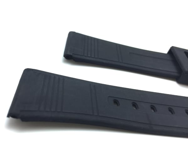 Bandini Rubber Watch Band, Black Resin Replacement for Casio Databank Calculator Watch Bands and More, Waterproof Sport Strap, 2 Spring Bars Included - 20mm