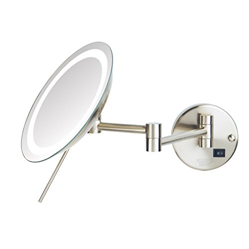 Sharper Image Jerdon Slimline LED Wall Mount 8X Magnifying Makeup Mirror, Nickel