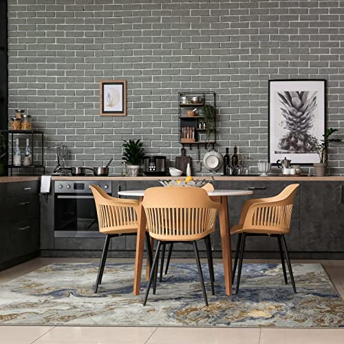 LUXE WEAVERS Marble Collection Blue Area Rug 2x7 Modern Abstract Swirl Design Non-Shedding Carpet