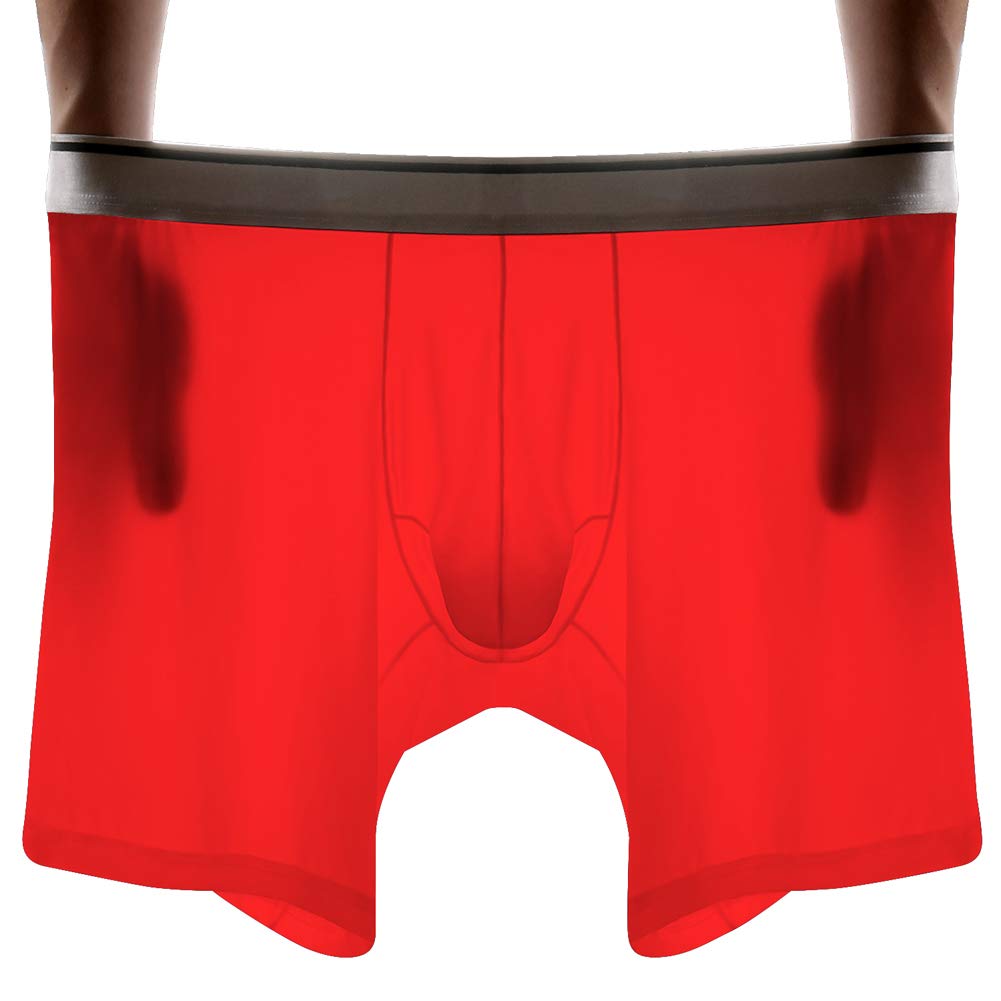 KAMUON Men’s Sexy Long Leg Silky Smooth Quick Dry Pouch Boxer Briefs Underwear (US L (Asian Tag 3XL), red)