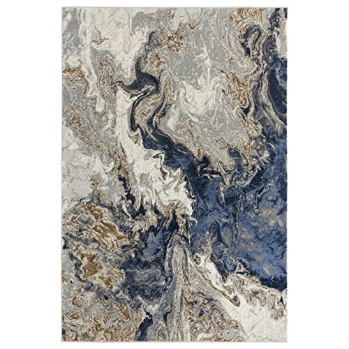 LUXE WEAVERS Marble Collection Blue Area Rug 2x7 Modern Abstract Swirl Design Non-Shedding Carpet