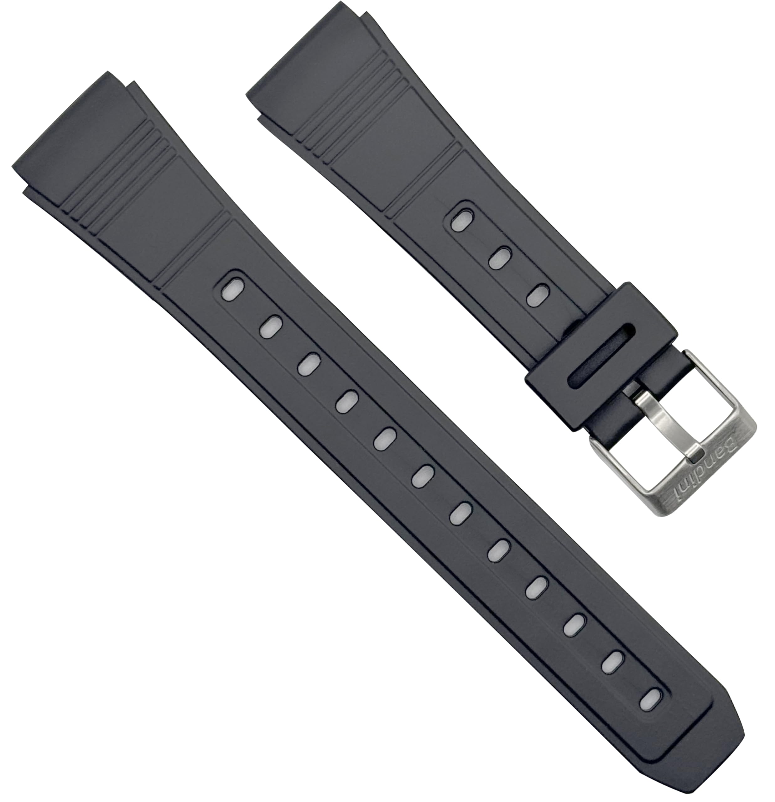 Bandini Rubber Watch Band, Black Resin Replacement for Casio Databank Calculator Watch Bands and More, Waterproof Sport Strap, 2 Spring Bars Included - 20mm