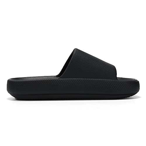SOVIKER Cloud Slides for Women Pillow Slippers Soft Thick Sole Non-Slip Bathroom Shower Sandals Indoor and Outdoor Slides Black