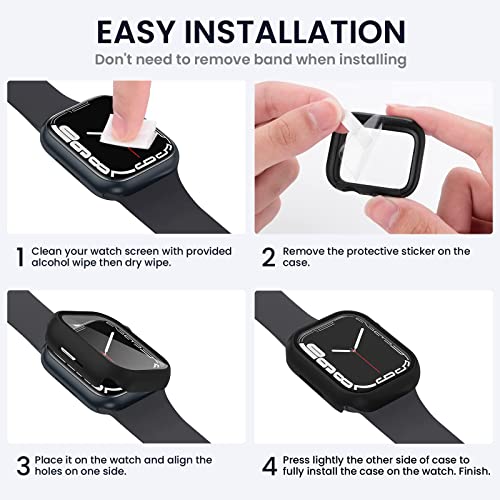 [3Pack] Tensea for Apple Watch Screen Protector Case Series 8 7 41mm, iWatch Protective Face Cover, Tempered Glass Film Hard PC Bumper for Women Men, Ultra-Thin Guard (41 mm, Clear/Silver/Rose Gold)