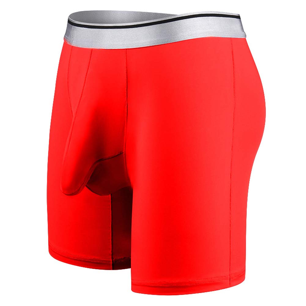 KAMUON Men’s Sexy Long Leg Silky Smooth Quick Dry Pouch Boxer Briefs Underwear (US L (Asian Tag 3XL), red)