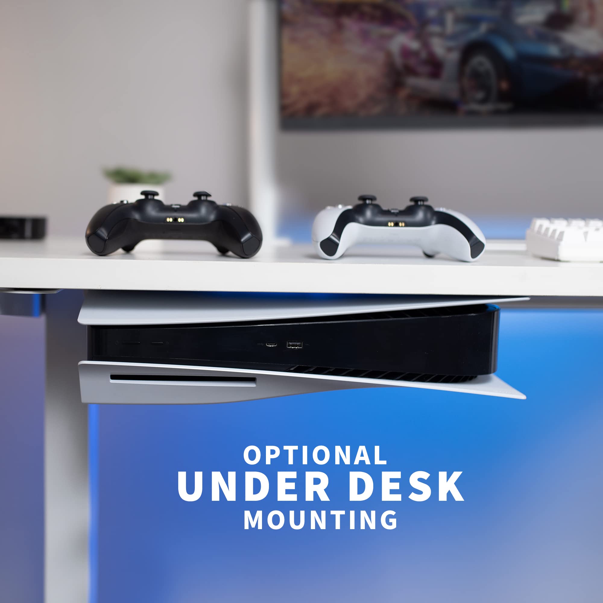 VIVO 2-in-1 Wall and Under Desk Mount Bracket Designed for PS5 and PS5 Slim Gaming Console, PlayStation 5 Standard and Digital Edition, Vertical Wall Display, 2 Controller Mounts, White, MOUNT-PS5CW