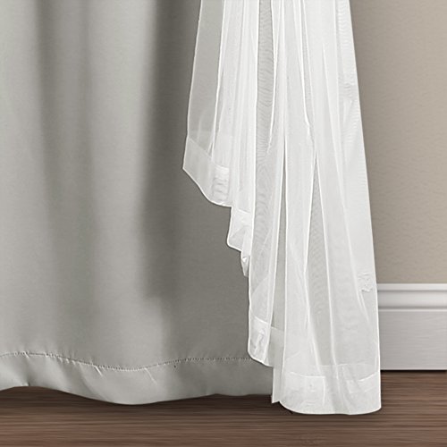 Lush Decor Sheer Grommet Curtains Panel with Insulated Blackout Lining, Room Darkening Window Curtain Set (Pair), 38"W x 84"L, Light Gray