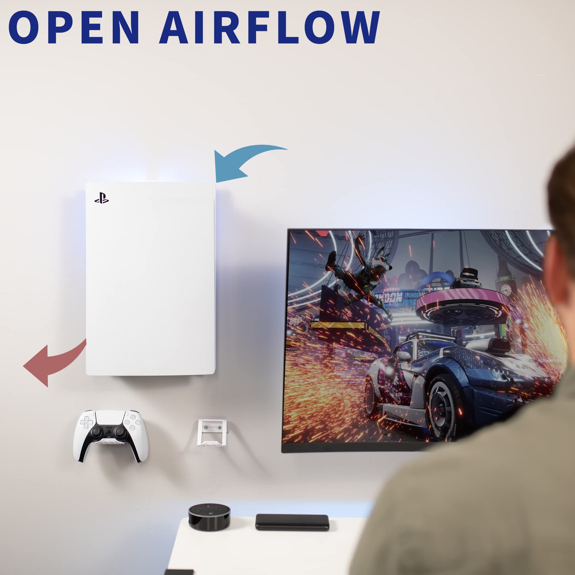 VIVO 2-in-1 Wall and Under Desk Mount Bracket Designed for PS5 and PS5 Slim Gaming Console, PlayStation 5 Standard and Digital Edition, Vertical Wall Display, 2 Controller Mounts, White, MOUNT-PS5CW