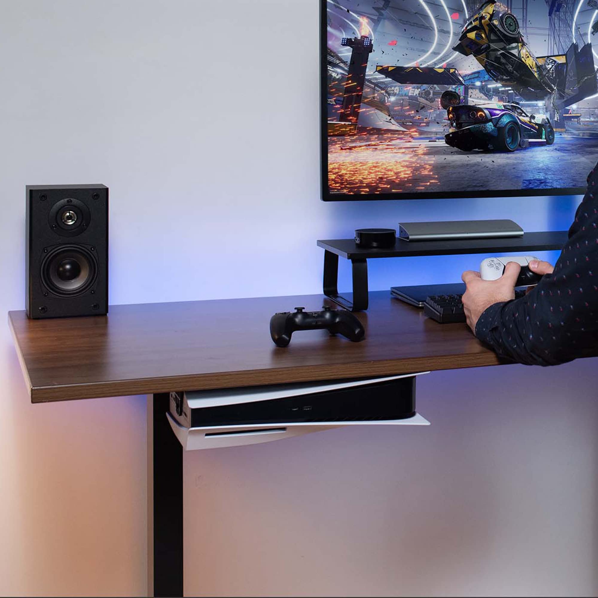VIVO 2-in-1 Wall and Under Desk Mount Bracket Designed for PS5 and PS5 Slim Gaming Console, PlayStation 5 Standard and Digital Edition, Vertical Wall Display, 2 Controller Mounts, White, MOUNT-PS5CW