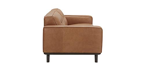 Amazon Brand β Rivet Bigelow Modern Leather Sofa Couch with Wood Base, 89.4"W, Cognac / Espresso