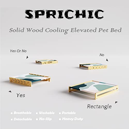 SPRICHIC Cooling Elevated Pet Bed - Original Dog & Cat Cot with Solid Wood Raised Stand for Indoor and Outdoor, Kitten Puppy Hammock, No Pattern
