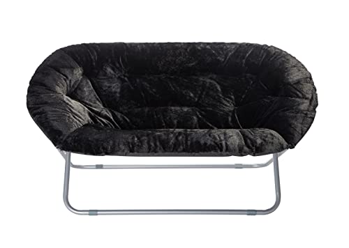 Urban Shop Faux Fur Double Saucer Chair, Black