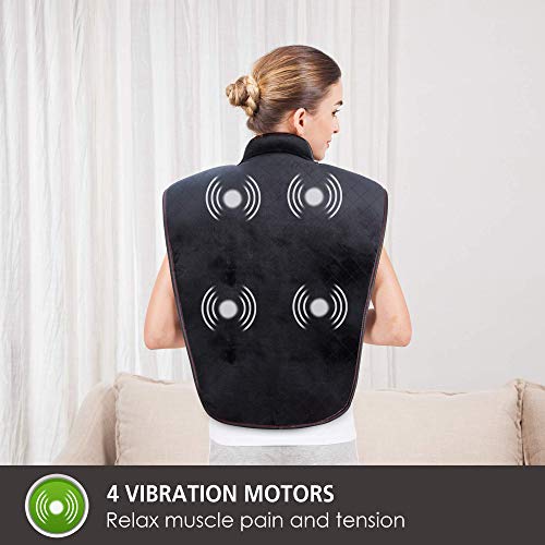 Snailax Heating Pad for Neck and Shoulders,Large Heating Pads for Back Pain Relief, Electric Back Heated Wrap,Fast Heat Pad with Massager & 5 Massage Mode, Auto Shut Off,Gifts for Women,Men