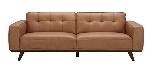 Amazon Brand β Rivet Bigelow Modern Leather Sofa Couch with Wood Base, 89.4"W, Cognac / Espresso