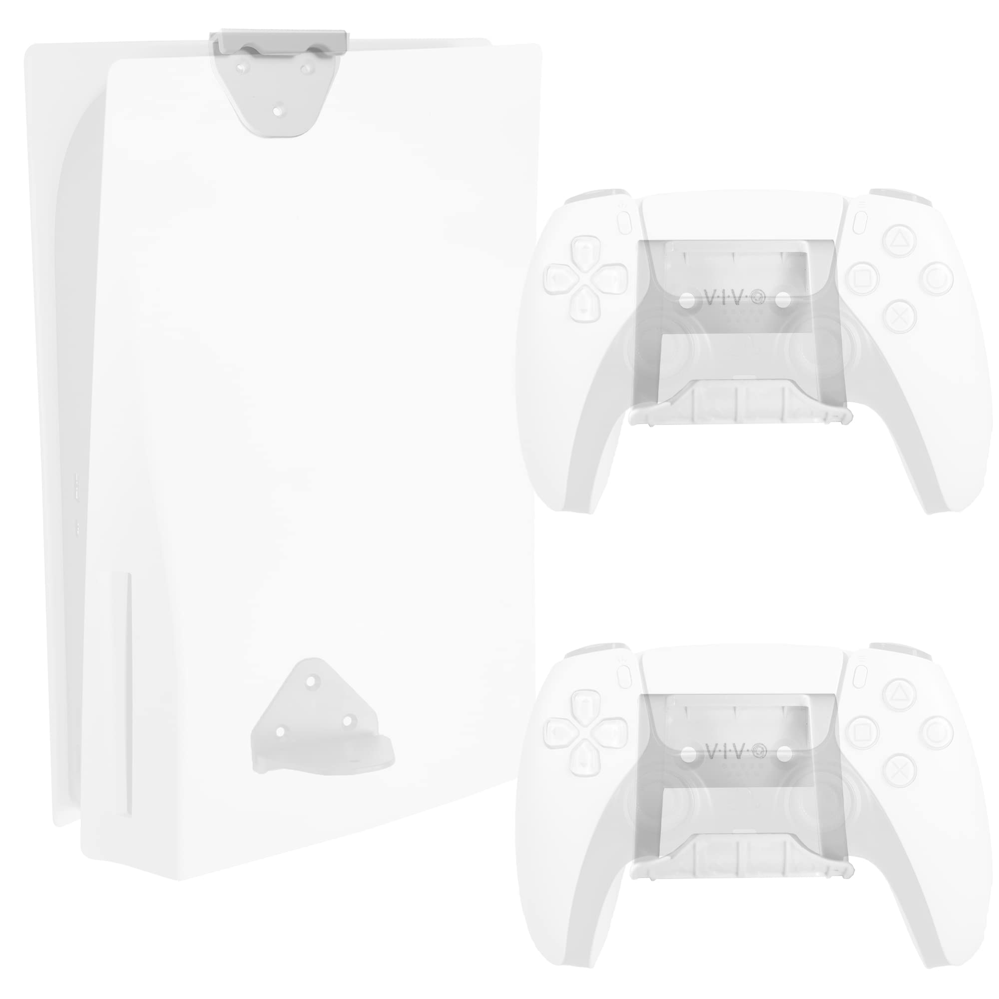 VIVO 2-in-1 Wall and Under Desk Mount Bracket Designed for PS5 and PS5 Slim Gaming Console, PlayStation 5 Standard and Digital Edition, Vertical Wall Display, 2 Controller Mounts, White, MOUNT-PS5CW