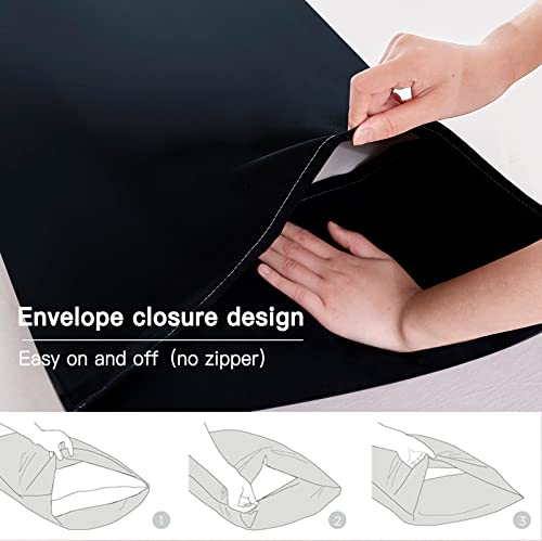Airensky Pillow Cases King - Black Slip Pillow Cases for Hair and Skin 2 Pack 20x36 inches，Soft Chill & Breathable Pillow Cover with Envelope Closure，Gifts for Women Men