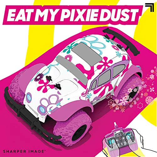 SHARPER IMAGE Pixie Cruiser Pink and Purple RC Remote Control Car Toy for Girls with Off-Road Grip Tires Princess Style Big Buggy Crawler w/Flowers