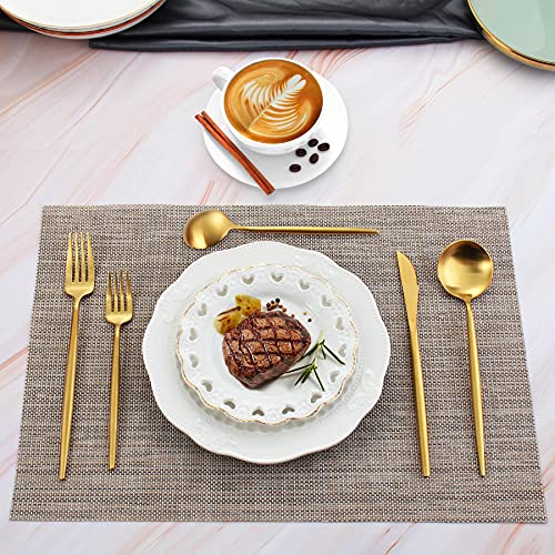 Matte Gold Silverware Set for 4, IBIILII JEFF 20 Pieces Stainless Steel Flatware Set,Kitchen Utensil Set, Tableware Cutlery Set, Knife Spoons And Forks Set, Satin Finished Polished & Dishwasher Safe