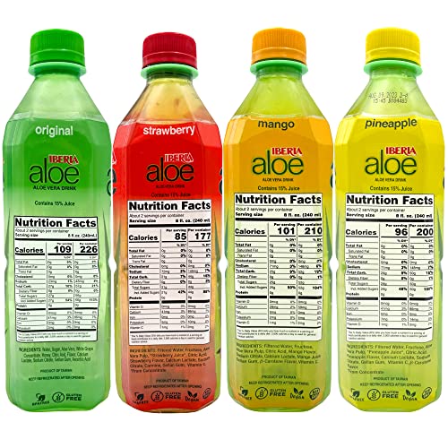 Iberia Aloe Vera Drink with Pure Aloe Pulp, Variety, (Pack of 8) 2 x Original, 2 x Mango, 2 x Pineapple, 2 x Strawberry