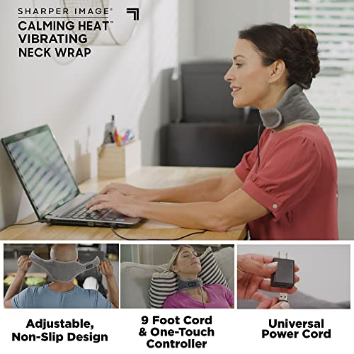 Calming Heat Neck Wrap by Sharper Image Personal Electric Neck Heating Pad with Vibrations, 3 Heat & 3 Vibration Settings- 9 Relaxing Combinations