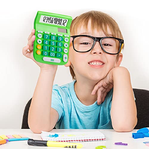 Calculators Desktop, Large Display Big Button, Solar and Battery Dual Power, 12 Digit Small Basic Standard Functional Calculator Cute for Office, Home, School (Green)