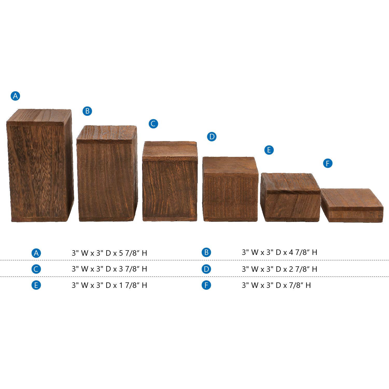 MOOCA Wooden 6 Pcs Square Risers for Display Jewelry and Accessories Display Stand Wooden Risers For Jewelry Figurine, Brown