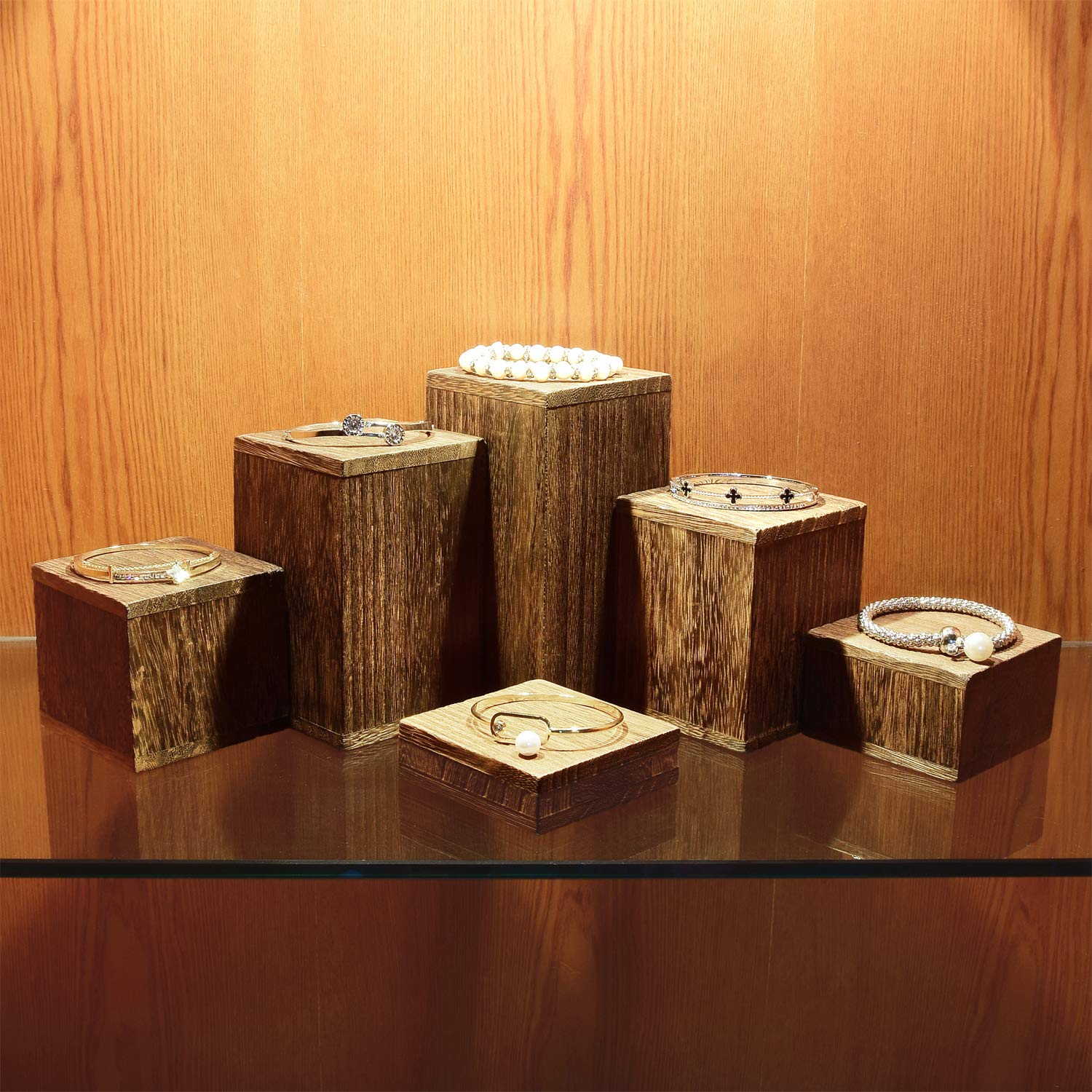 MOOCA Wooden 6 Pcs Square Risers for Display Jewelry and Accessories Display Stand Wooden Risers For Jewelry Figurine, Brown