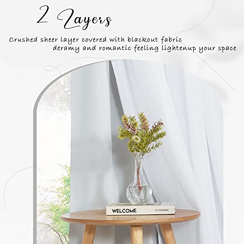 PONY DANCE Double Layer Curtains - White Curtains 84 inches Long with Sheer Overlay Nursery Panels for Bedroom/Living/Dining Room, 52 W by 84 L, Greyish White, 2 Pieces