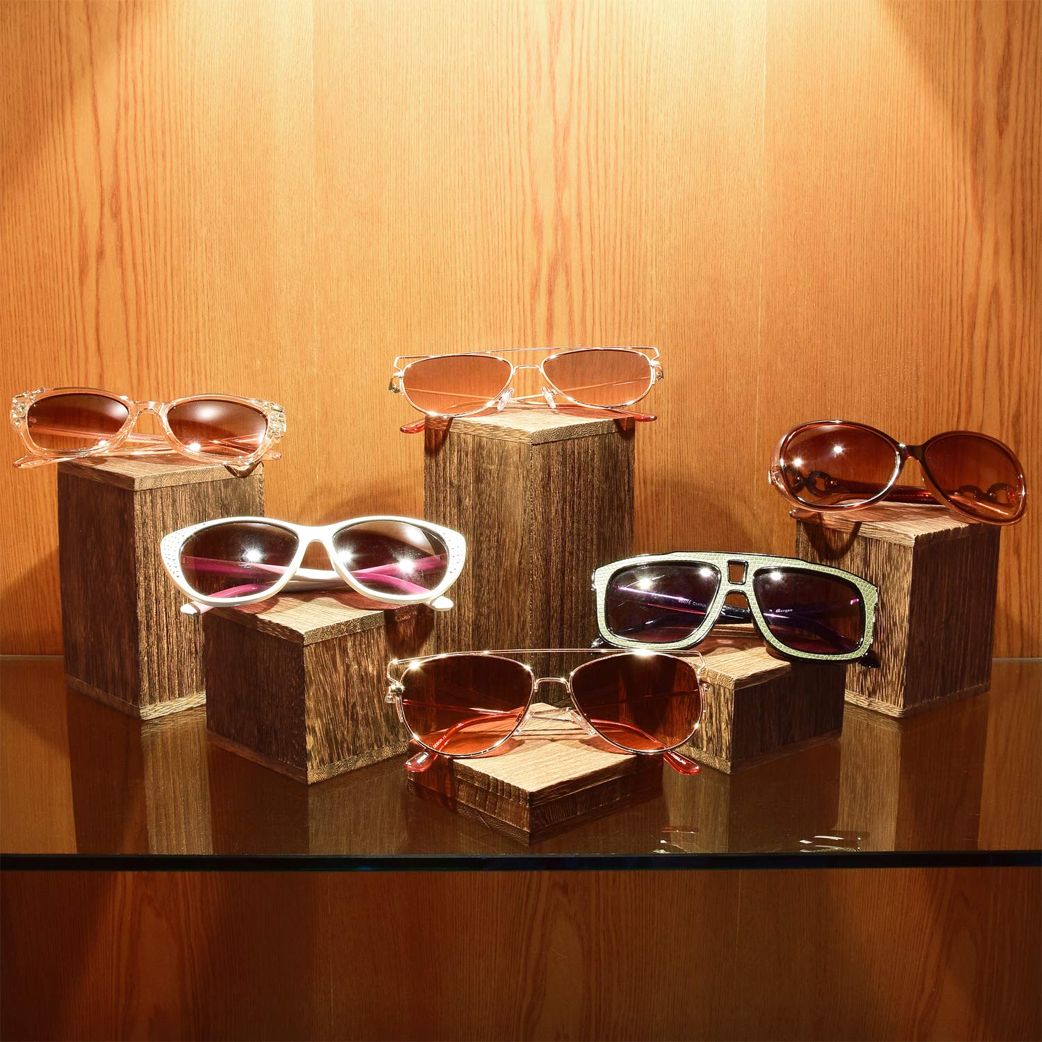 MOOCA Wooden 6 Pcs Square Risers for Display Jewelry and Accessories Display Stand Wooden Risers For Jewelry Figurine, Brown
