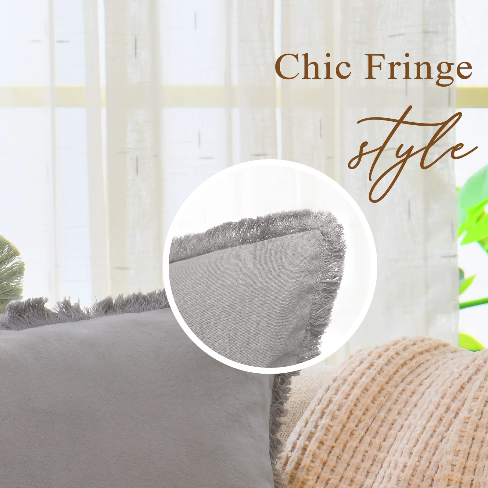 ZWJD Pillow Covers 18x18 Set of 2 Black Throw Pillow Covers with Fringe Chic Cotton Decorative Pillows Square Cushion Covers for Sofa Couch Bed Living Room Farmhouse Boho Decor