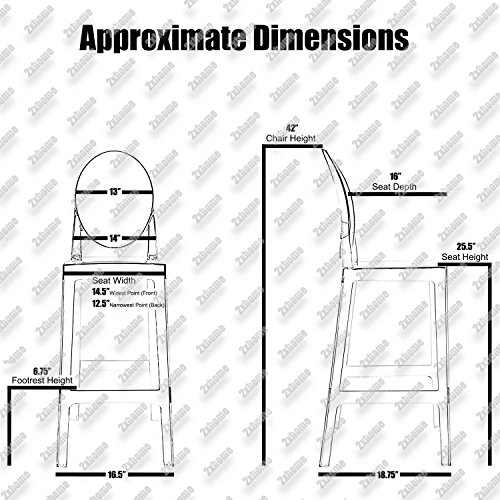 2xhome Transparent Modern Mid Century Armless With Back Ghost Counter Height Bar Stool Chair 25",