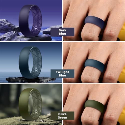Egnaro Silicone Ring Men, Inner Arc Ergonomic Breathable Design Mens Rubber Wedding Band, 7 Rings / 4 Rings / 1 Ring Engagement Bands Promise Anniversary Rings, Suitable for Sports, Workout, Gym