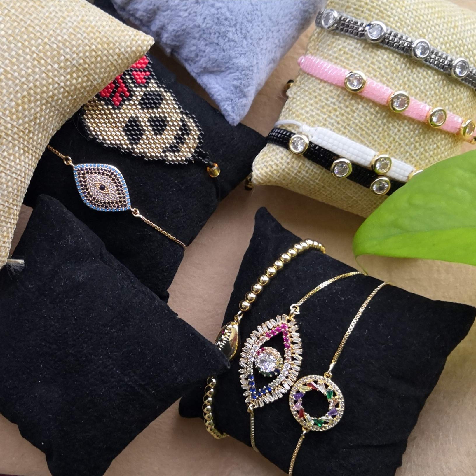 RJ Displays-12 piece pack Black Velvet Jewelry Display Pillow for Bracelet, Watch, Anklet, Bangle, Dangle Earring and Necklace- Size 3.50" x 3.0" inch (12)