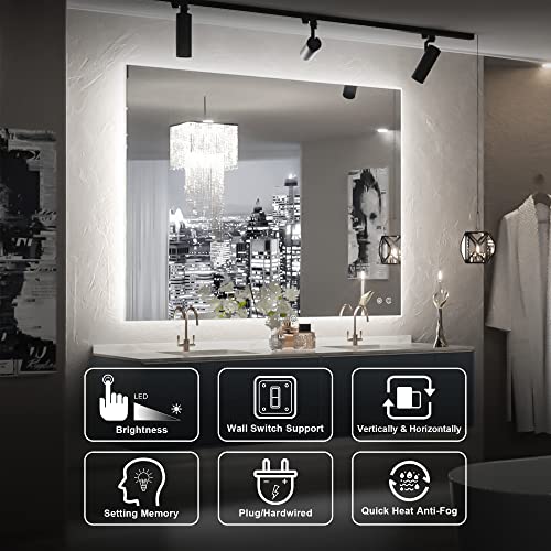 TETOTE 40 x 32 Inch LED Backlit Bathroom Vanity Mirror,Anti-Fog,Dimmable,CRI90+,Touch Button,Water Proof,Horizontal/Vertical Wall Mounted with Light