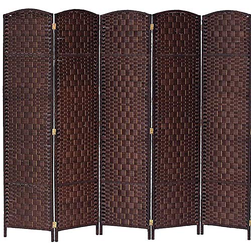 Legacy Decor 5 Panels Room Divider Privacy Screen Weaved Bamboo Fiber Brown Color 5.9 ft High X 7.2 ft Wide