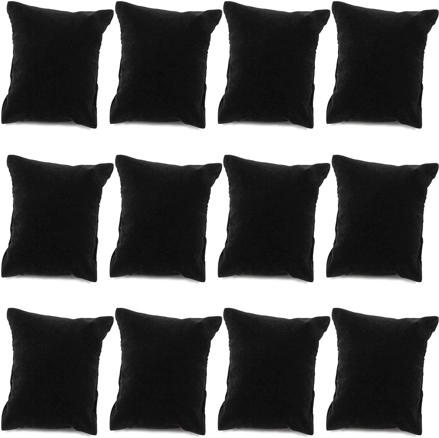 RJ Displays-12 piece pack Black Velvet Jewelry Display Pillow for Bracelet, Watch, Anklet, Bangle, Dangle Earring and Necklace- Size 3.50" x 3.0" inch (12)