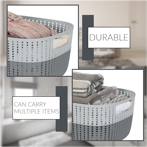 Simplify 2 Tone Sailor Knot Plastic Storage Tote | Decorative Basket | Closet Organization | De-clutter | Accessories | Toys | Bathroom Organization | Large | Grey/Grey