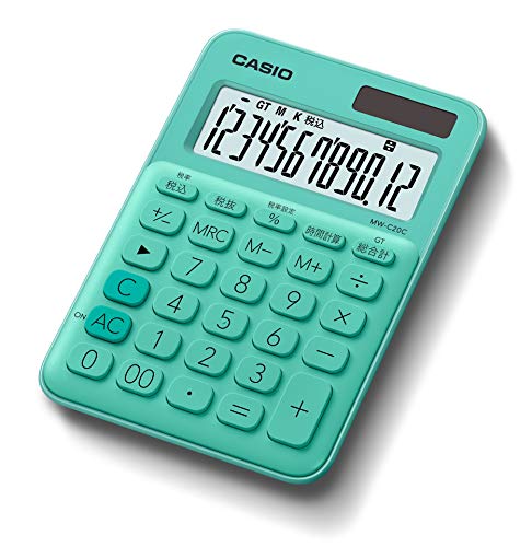 Casio MW-C20C-GN-N Colorful Calculator, Mint Green, 12 Digits, Mini Just Type