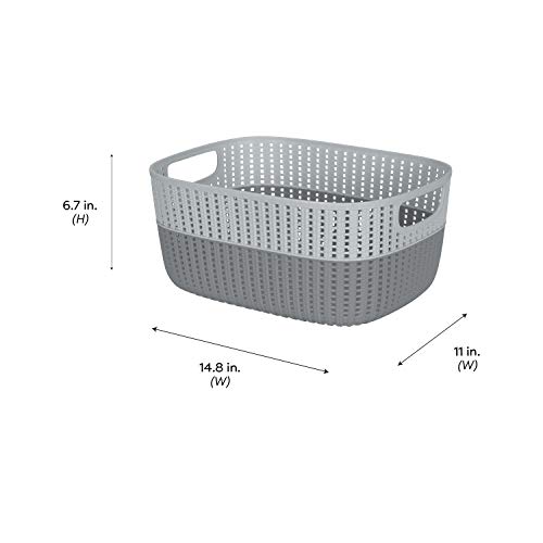 Simplify 2 Tone Sailor Knot Plastic Storage Tote | Decorative Basket | Closet Organization | De-clutter | Accessories | Toys | Bathroom Organization | Large | Grey/Grey
