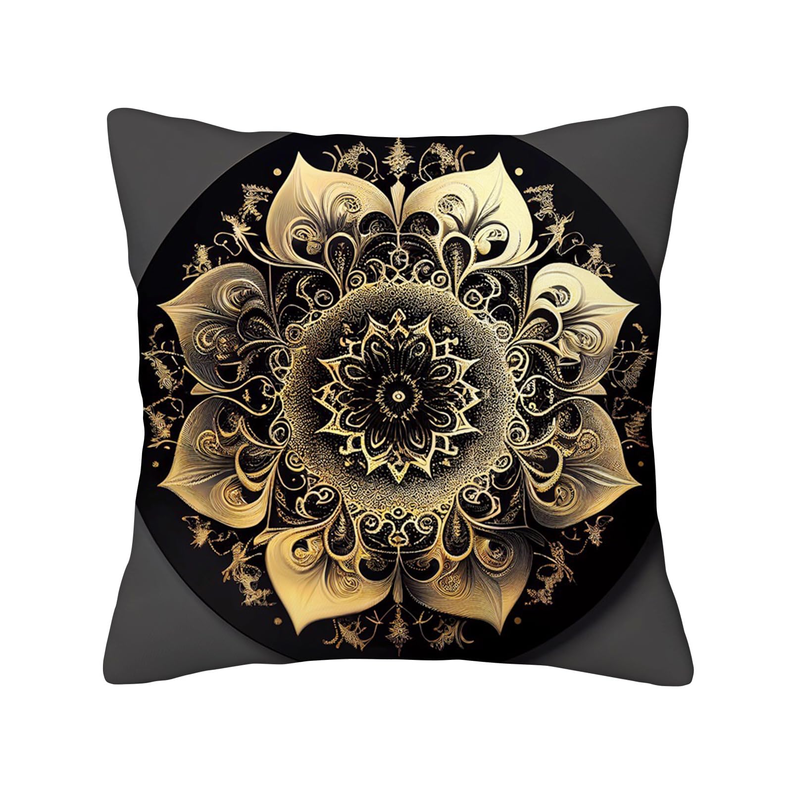 Yioniii Beautiful Golden Mandala Circle Design,Printed Throw Pillow Square Decorative Pillow for Sofa, Chair, Daybed, 18x18 in,Gold Black