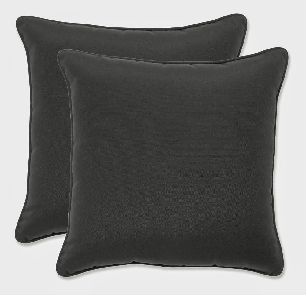 Pillow Perfect Fresco Solid Indoor/Outdoor Lumbar Pillow Plush Fill, Weather and Fade Resistant, Small Throw - 16.5" x 16.5", Black, 2 Count