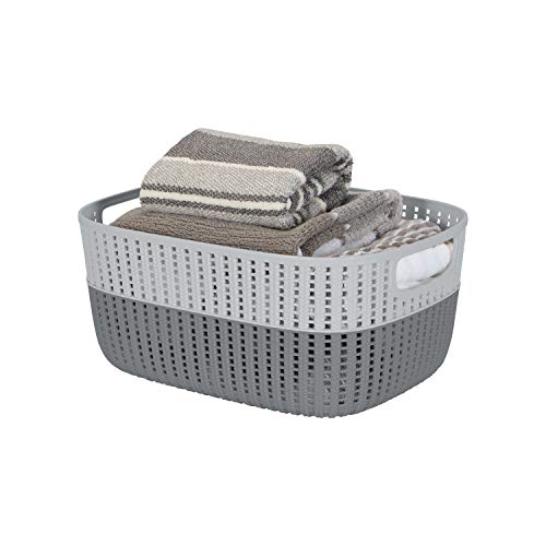 Simplify 2 Tone Sailor Knot Plastic Storage Tote | Decorative Basket | Closet Organization | De-clutter | Accessories | Toys | Bathroom Organization | Large | Grey/Grey