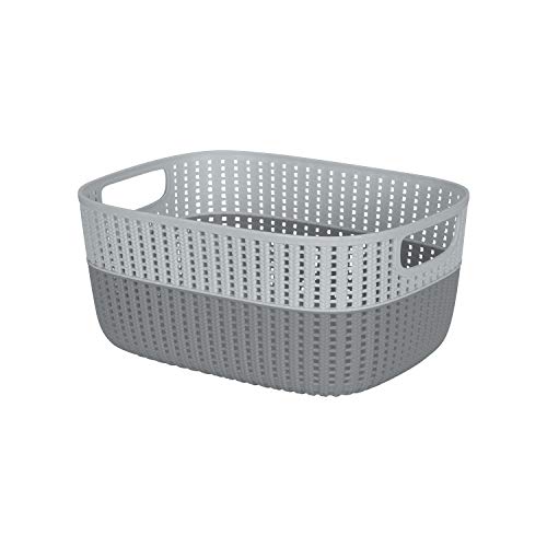 Simplify 2 Tone Sailor Knot Plastic Storage Tote | Decorative Basket | Closet Organization | De-clutter | Accessories | Toys | Bathroom Organization | Large | Grey/Grey