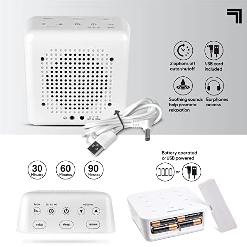 SHARPER IMAGE Ultimate Sleep White Noise Sound Machine for Adults and Baby, Portable Relaxing Music and Nature Sounds Therapy, Aids Sleeping, Stress and Anxiety Relief, with USB Cord