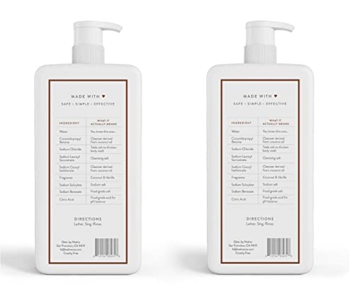 Native Body Wash for Women, Men | Sulfate Free, Paraben Dye with Naturally Derived Clean Ingredients, 36 oz bottle pump- 2 Pack (Coconut & Vanilla) 72.0 Fl Oz