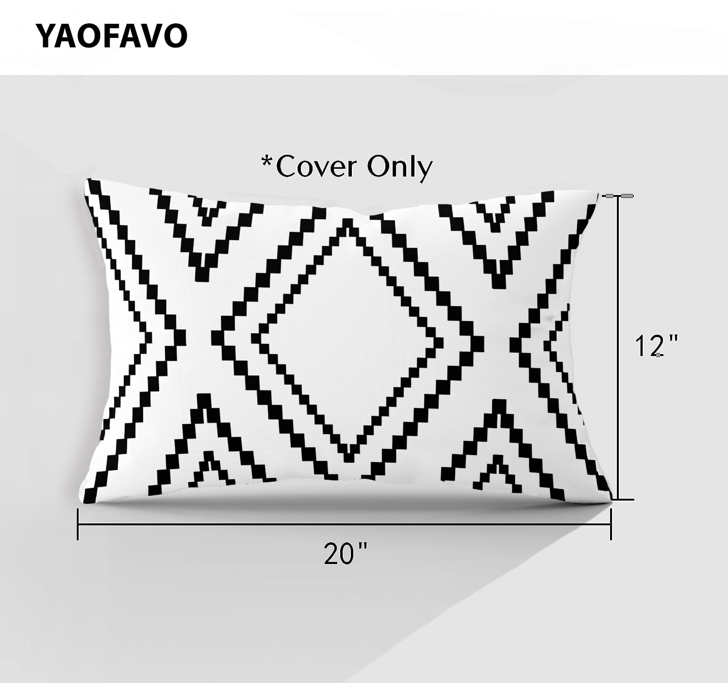 Yaofavo Set of 2 Black Lumbar Pillow Covers Boho Aztec Polyester Blend Decorative Throw Pillow Covers for Sofa Couch Bed Decor, 2 Pack of Pillowcase Only(12x20 Inches, Boho White More)