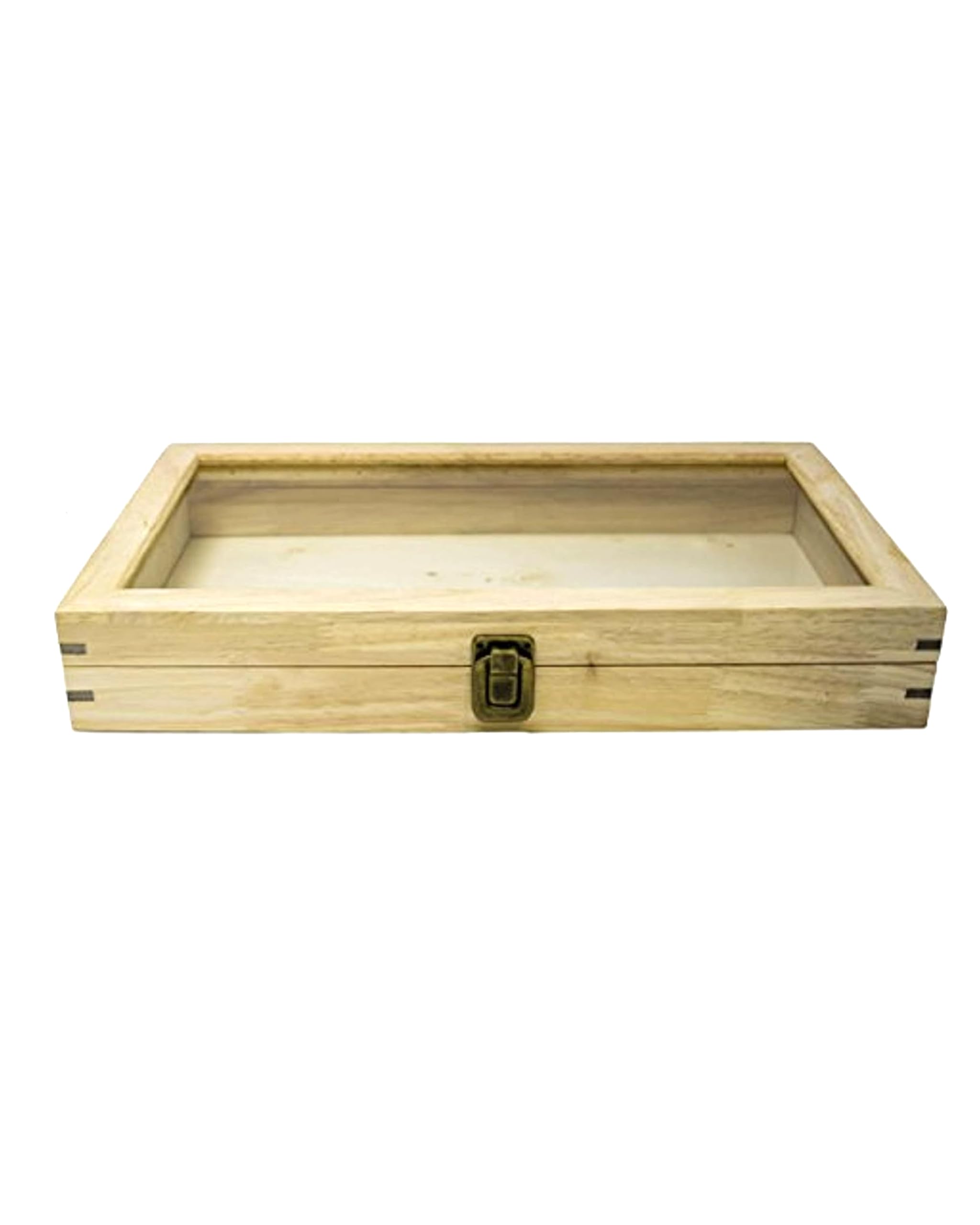 Novel Box Jewelry Display Case Wood 14.75x8.25x2.1 Large Glass Jewelry Box with Lid - Display Cases for Collectibles - Rock Collection Box with Metal Clasp - Gem Display Case
