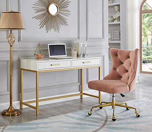24KF Modern Century Home Office Desk with Lacquer Finish Golden Metal Base,Console Table with 2 Drawers - 80612-White