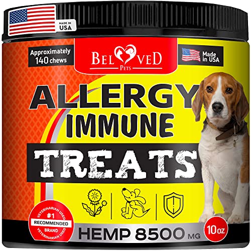 Dog Anti Itch & Allergy Relief Chews - Dry Itchy Skin & Hot Spot Treatment with Probiotic, Omega 3 Oil, Hemp - Immune Supplement & Seasonal Allergies Medicine for Dogs, Puppy - 140 Bites Made in USA