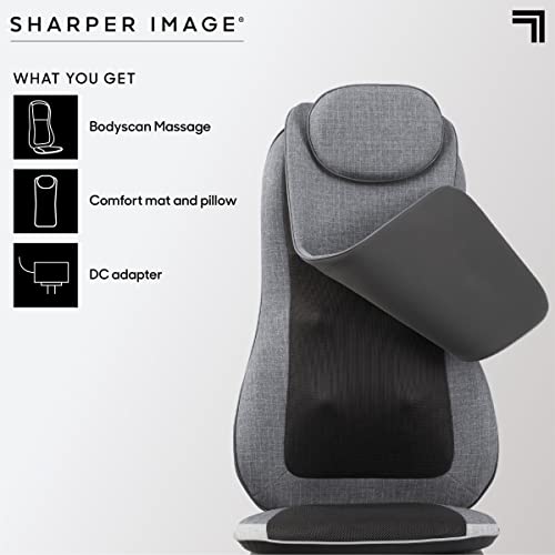 Sharper Image Smartsense Shiatsu Realtouch Massaging Chair Pad with Extra Cushion, Soothing Heat, 4 Deep Kneading Gel Nodes, Pain Relief for Neck, Back, Shoulders, Lumbar, Pressure Points Body Scan